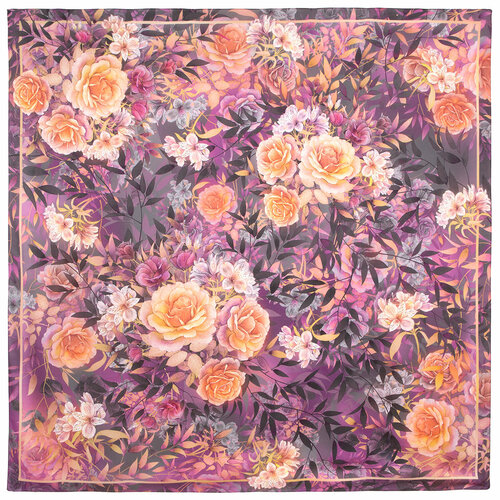Платок Павловопосадская платочная мануфактура,135х135 см, фиолетовый, оранжевый