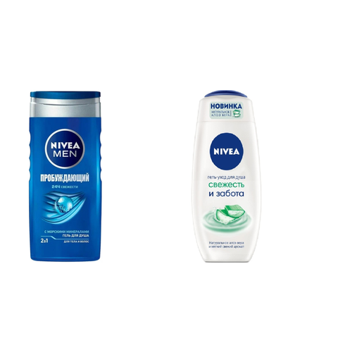 Набор Nivea: гель для душа Men Пробуждающий, гель-уход для душа Свежесть и забота
