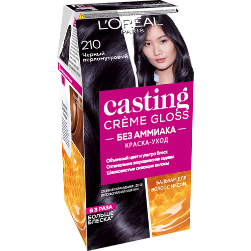 L'Oreal Paris Casting Creme Gloss стойкая краска-уход для волос, 210 черный перламутровый, 254 мл