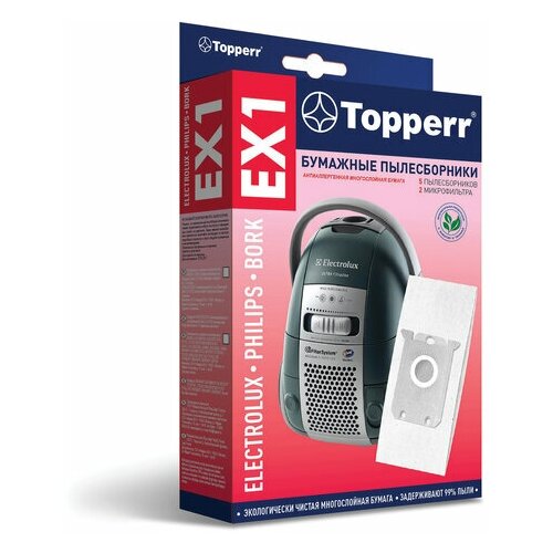 Мешок для пылесоса (пылесборник) бумажный TOPPERR EX1, ELECTROLUX, PHILIPS, BORK, комплект 5 шт, 1010