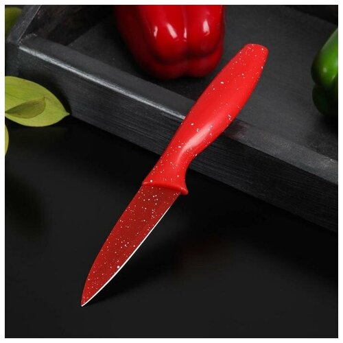 Доляна Нож с антиналипающим покрытием Доляна «Зефир», для овощей, лезвие 9 см, цвет красный