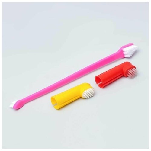 Набор зубная щётка двухсторонняя, щётка напальчник, массажер для десен 3 шт, 1 набор