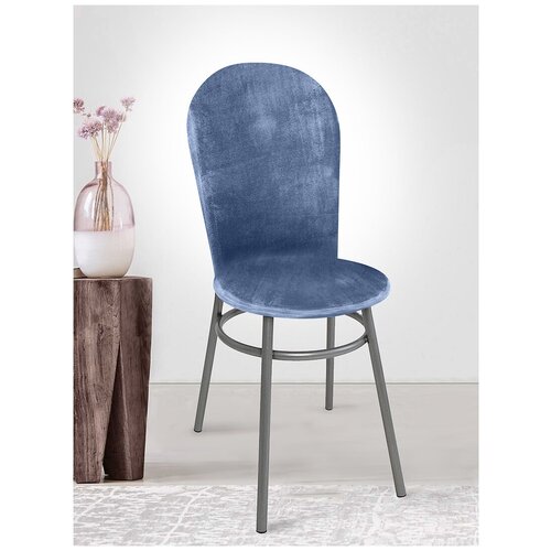 Чехол на венский стул Бруклин с округлым сиденьем серо-синий