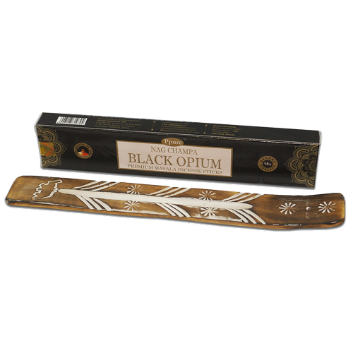 Благовония Ppure Nag Champa Black Opium (Змеиная Чампа Черный Опиум) 15г, 12 палочек + подставка