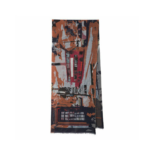 Шарф Павловопосадская платочная мануфактура,190х40 см, оранжевый, коричневый