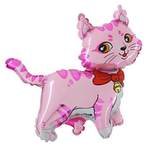 Шар фольгированный 12" «Кошечка с бантом», для палочки, цвет розовый, 5 шт.