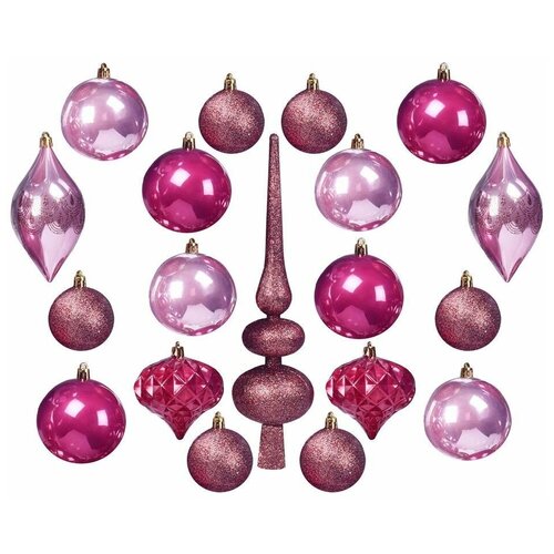 Набор ёлочных украшений пластик, розовая гамма, 6-13 см, упаковка 19 шт, Koopman International