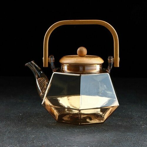 Чайник стеклянный заварочный Октогон, 800 мл, цвет золотой
