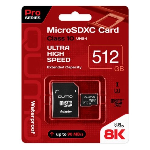 Карта памяти Qumo MicroSDXC 512Gb 90/80 МБ/с UHS-I + ADP (QM512GMICSDXC10U3)