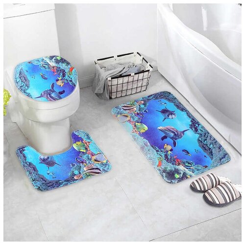 Набор ковриков для ванной и туалета Доляна Дельфин, 3 шт: 35x39, 40x50, 45x75 см