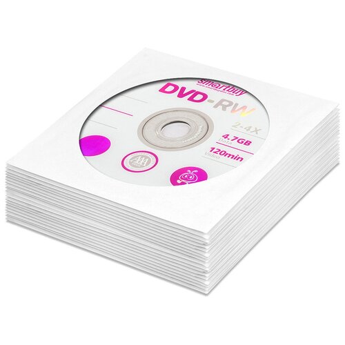 Перезаписываемый диск SmartBuy DVD-RW 4,7Gb 4x в бумажном конверте с окном, 20 шт.