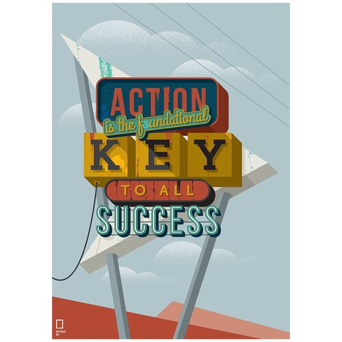 Постер мотиватор на стену в подарок "Key To All Success" размера 50х70см 500*700 мм в черной раме для декора комнаты, офиса и дома