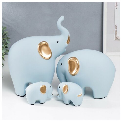 --- Сувенир керамика "Четыре слона" голубые набор 4 шт 7,5х9,5 17х21 27х22,5 см