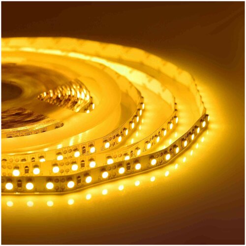 Гибкая и яркая самоклеящаяся желтая светодиодная LED лента для декоративной подсветки дома, дачи, кухни, мебели, потолка, улицы или автомобиля 05BL. 12В, 4,8Вт/м, smd 3528, 60 д/м, IP65, 5 метров.