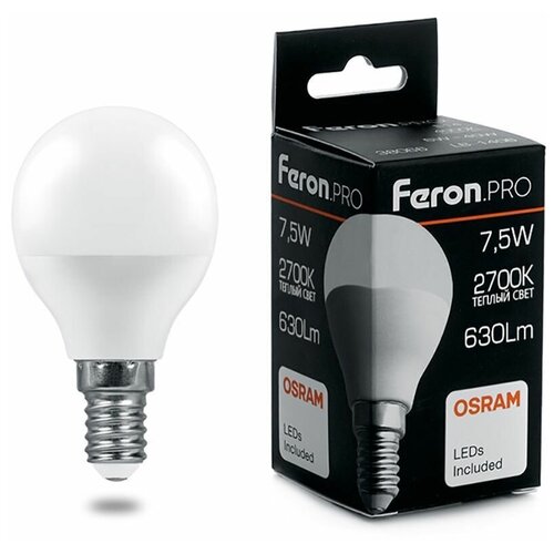 Лампа светодиодная Feron.PRO LB-1407 Шарик E14 7.5W 2700K 38071, комплект 8 шт.