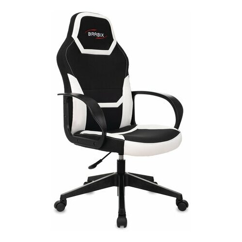 Кресло компьютерное BRABIX "Alpha GM-018", ткань/экокожа, черное/белое, 532640, GM-018_532640
