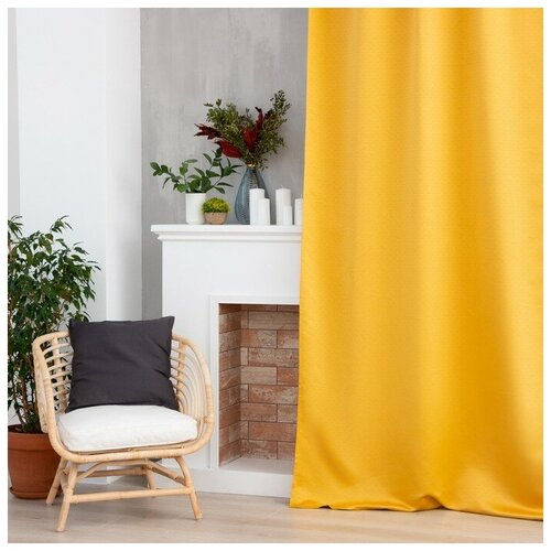 Штора портьерная Этель "Штрихи", цвет жёлтый, на шторной ленте 250х265 см, 100% п/э