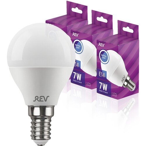 Упаковка светодиодных ламп 3 шт REV 32341 9, 4000К, Е14, G45, 7Вт