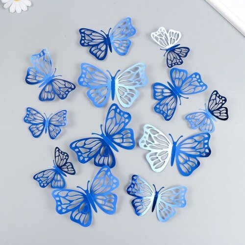SUI Наклейка PVC "Бабочки, ярко-синий" набор 12 шт 12 см, 10 см 8 см