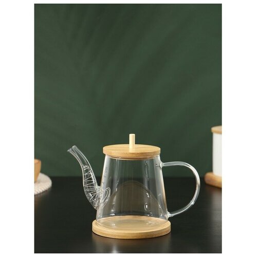 Чайник стеклянный заварочный с бамбуковой крышкой и металлическим фильтром BellaTenero "Бамбук", 600 мл, 19х11,3х12,2 см
