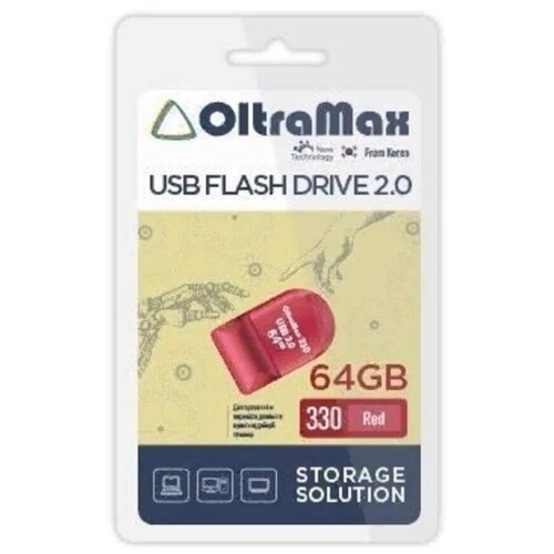 Флеш-накопитель 64Gb OltraMax 330, USB 2.0, пластик, красный