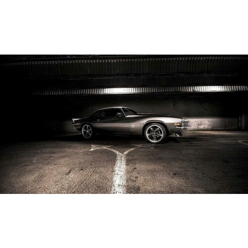Картина на холсте 60x110 LinxOne "Chevrolet серый тёмно Camaro свет" интерьерная для дома / на стену / на кухню / с подрамником