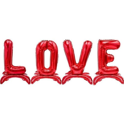 Воздушные шары фольгированные Falali буквы-надпись, на 14 февраля, LOVE/Любовь на подставке, красный, 81 см