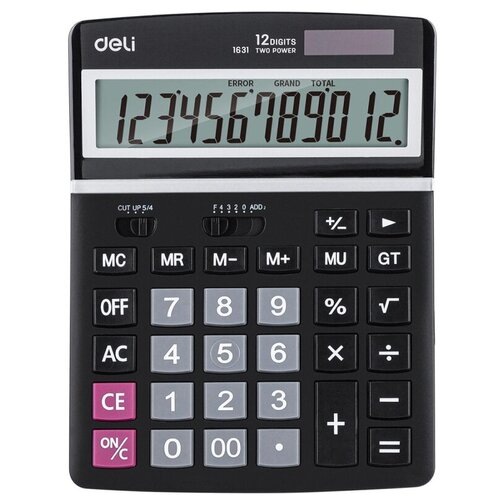 Калькулятор настоль. полнораз. Deli E1672,12р, дв. пит, 211x154мм, металл, сереб