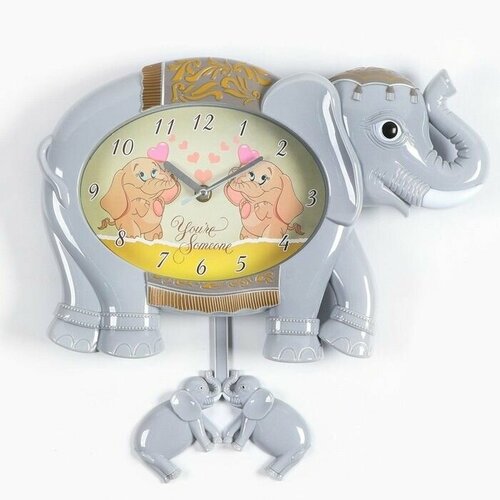 Часы настенные, серия: Детские, Слоненок, дискретный ход, маятник, 24.5 х 36 х 5.5 см
