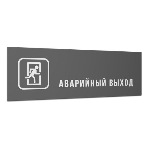 Табличка "Аварийный выход", Матовая линейка, цвет Серый, 30 см х 10 см