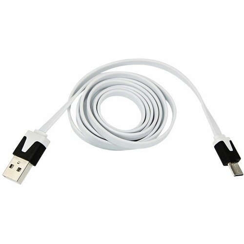 Универсальный плоский USB кабель microUSB (быстрая передача данных) 1 м, цвет: Белый