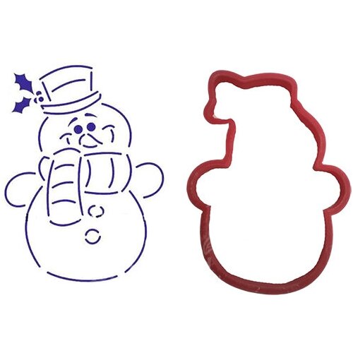 Трафарет для мастики/марципана Улыбающийся снеговик 11 см. с вырубкой М348