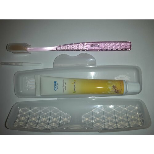Дорожный набор ATOMY/Атоми зубная щётка цвет розовый, зубная паста и щетка для межзубного пространства
