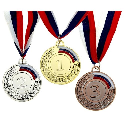 Медаль призовая 002 диам 5 см. 2 место, триколор, цвет сер 835343