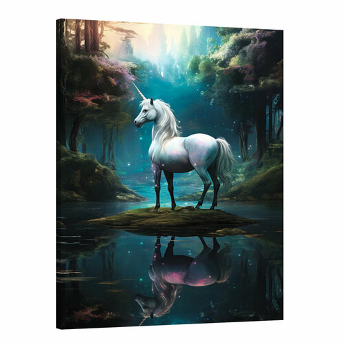 Интерьерная картина 50х70 "Единорог и волшебное озеро"