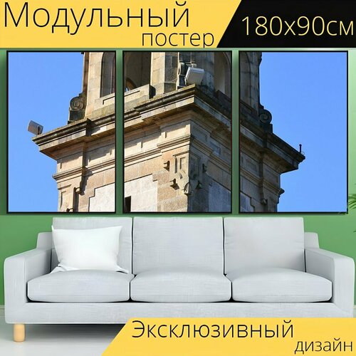 Модульный постер "Церковь, башня колокола, архитектура" 180 x 90 см. для интерьера
