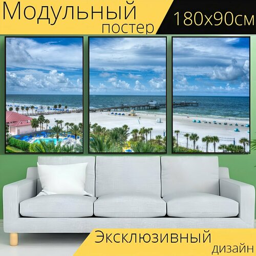 Модульный постер "Клируотер бич, флорида, побережье залива" 180 x 90 см. для интерьера