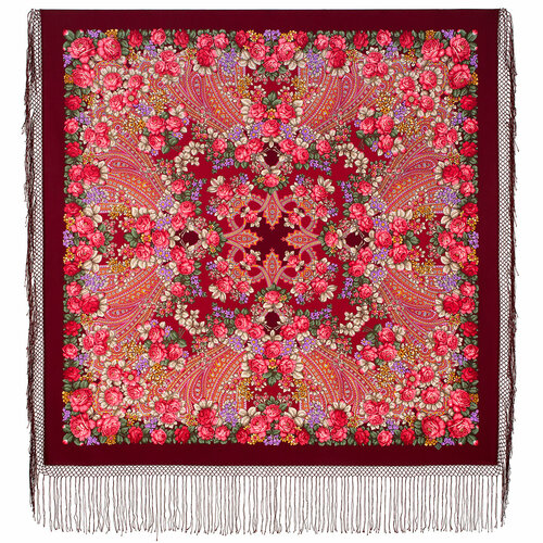 Платок Павловопосадская платочная мануфактура,148х148 см, красный, розовый