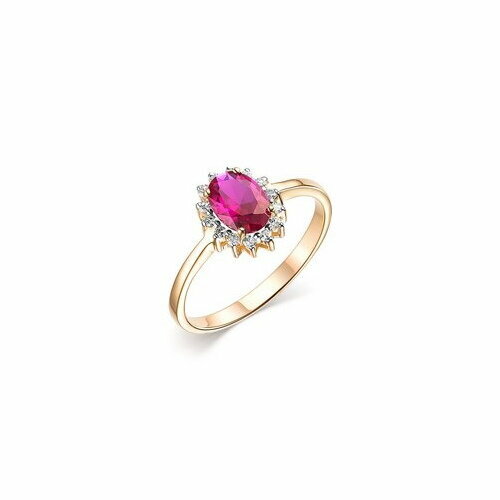 Кольцо Dewi, красное золото, 585 проба, рубин, бриллиант, размер 18.5, ширина 7 мм, белый, розовый