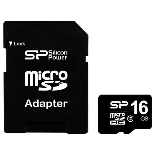 Карта памяти Silicon Power microSDHC 16 ГБ Class 10, V10, A1, R/W 40/10 МБ/с, адаптер на SD, 1 шт., черный