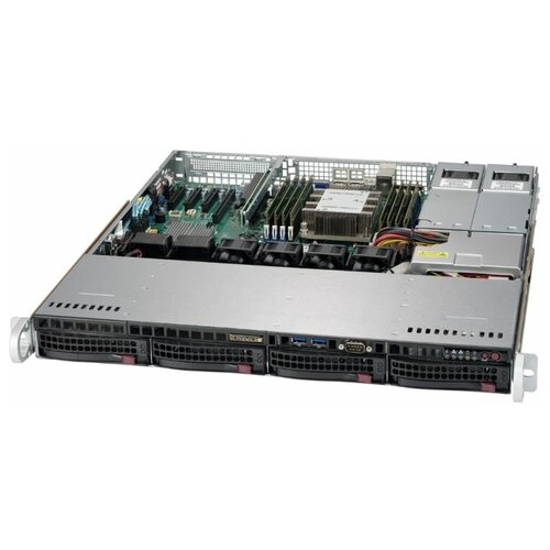 Сервер Supermicro SuperServer 5019P-MTR без процессора/без ОЗУ/без накопителей/количество отсеков 3.5" hot swap: 4/2 x 400 Вт/LAN 10 Гбит/c
