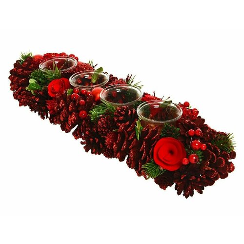 Подсвечник из шишек FOREST IN RED, на 4 чайных свечи, 45 см, Kaemingk