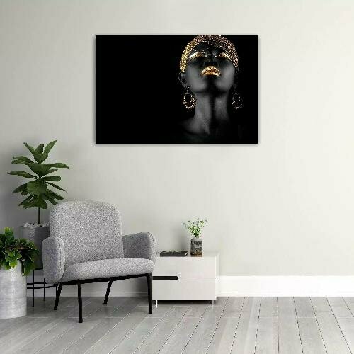 Картина на холсте 40x60 Альянс Лес "Африканка черное в золоте" на подрамнике / интерьер/ декор