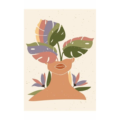 Плакат, постер на холсте цветы И растения-цветная монстера. Размер 60 х 84 см