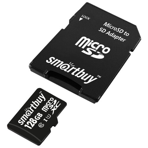 Карта памяти SmartBuy microSDXC 128Gb UHS-I Cl10 + адаптер, SB128GBSDCL10-01