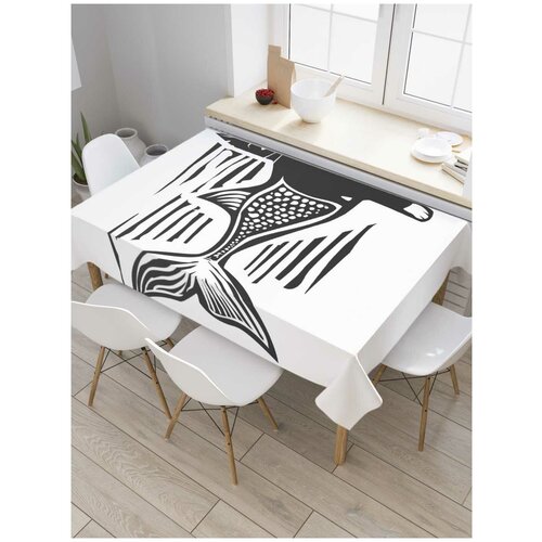 Скатерть прямоугольная JoyArty на кухонный стол "Кот русалка" из оксфорда, 180x145 см