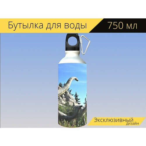 Бутылка фляга для воды "Семья динозавров, калгари альберта, зоопарк" 750 мл. с карабином и принтом