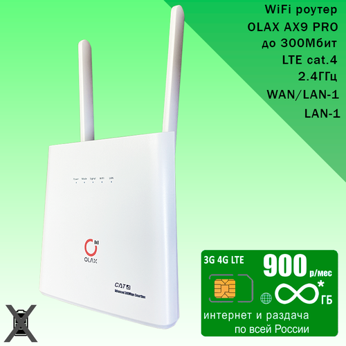 Комплект, Wi-Fi роутер OLAX AX9 PRO white, sim-карта с безлимитным** интернетом и раздачей за 900р/мес