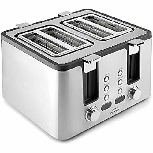 Умный тостер Lacor 69444, 4 отделения, 6 уровней тостов, включает решетку для приготовления пищи, поддон для сбора, 3 функции, светодиодный дисплей, без BPA, 1750 Вт, нержавеющая сталь, нержавеющий класс энергопотребления A
