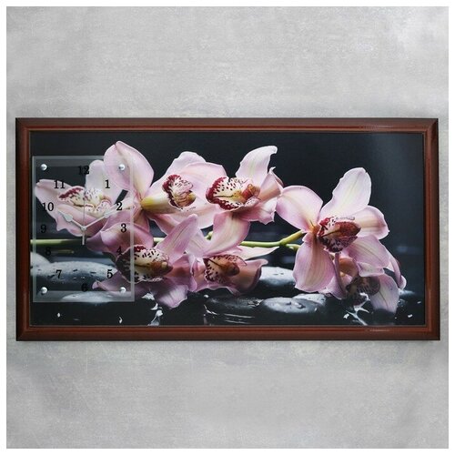 Сюжет Часы-картина настенные, серия: Цветы, "Фиолетовые орхидеи", 50х100 см, микс